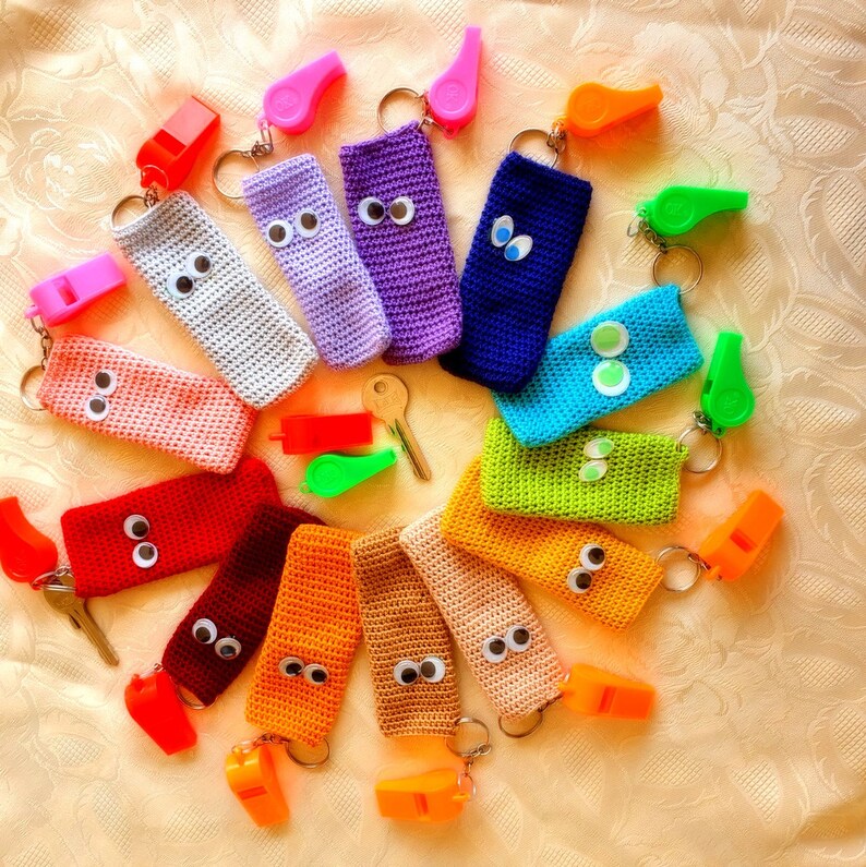 Crochet Mini Bag Keychain With Safety Whistle - Handmade Crochet Sack ...