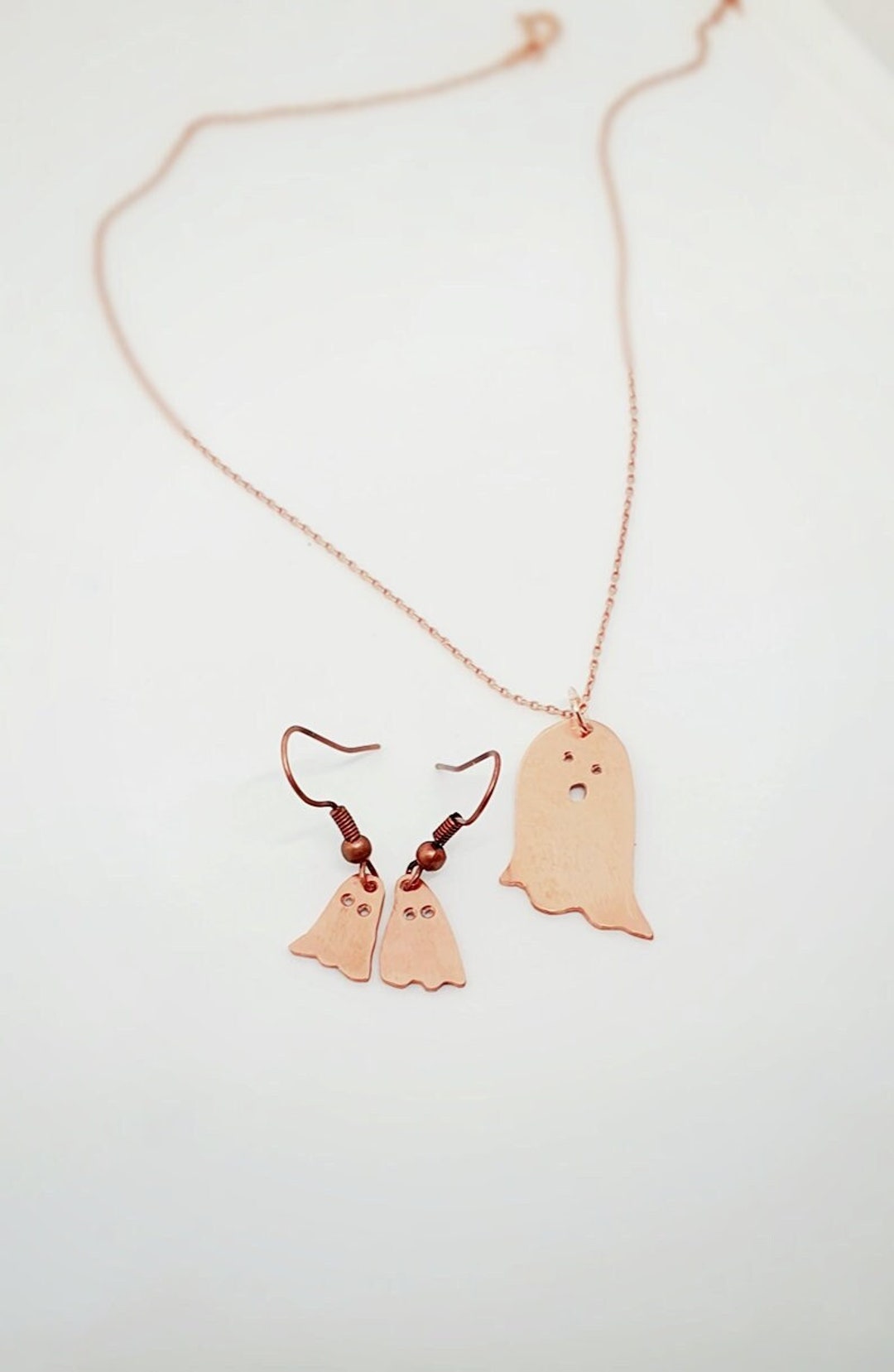 Handmade Halloween Ghost Copper Jewelry Set - Cute Ghost Charm Pendant ...