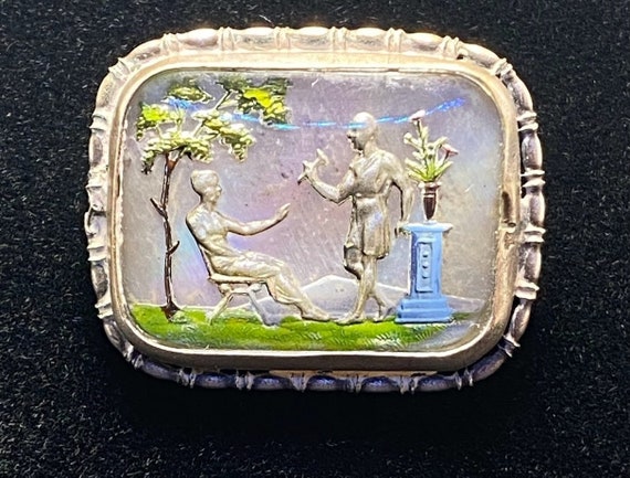 1920 Intaglio Reverse Painted Glass Brooch - Gem