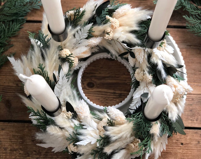 Adventskranz, Adventskranz aus Trockenblumen, Pampasgras, Tischkranz ...