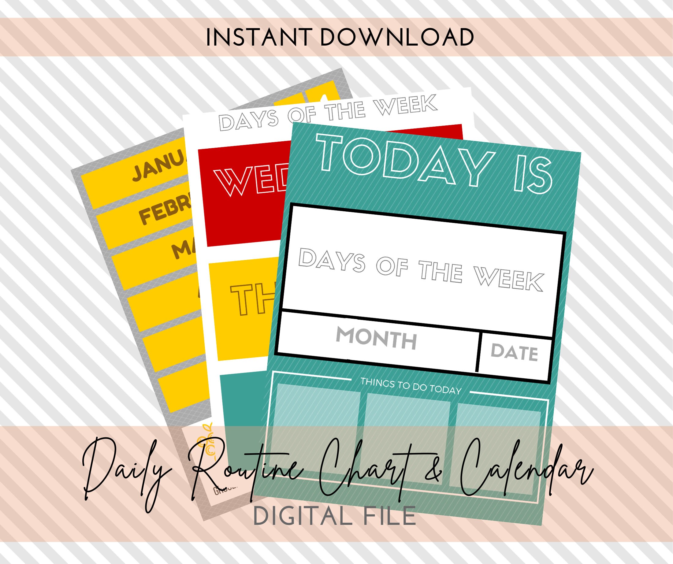 Printable Children's Chore Chart, Daily Routine, Classroom Calendar ...