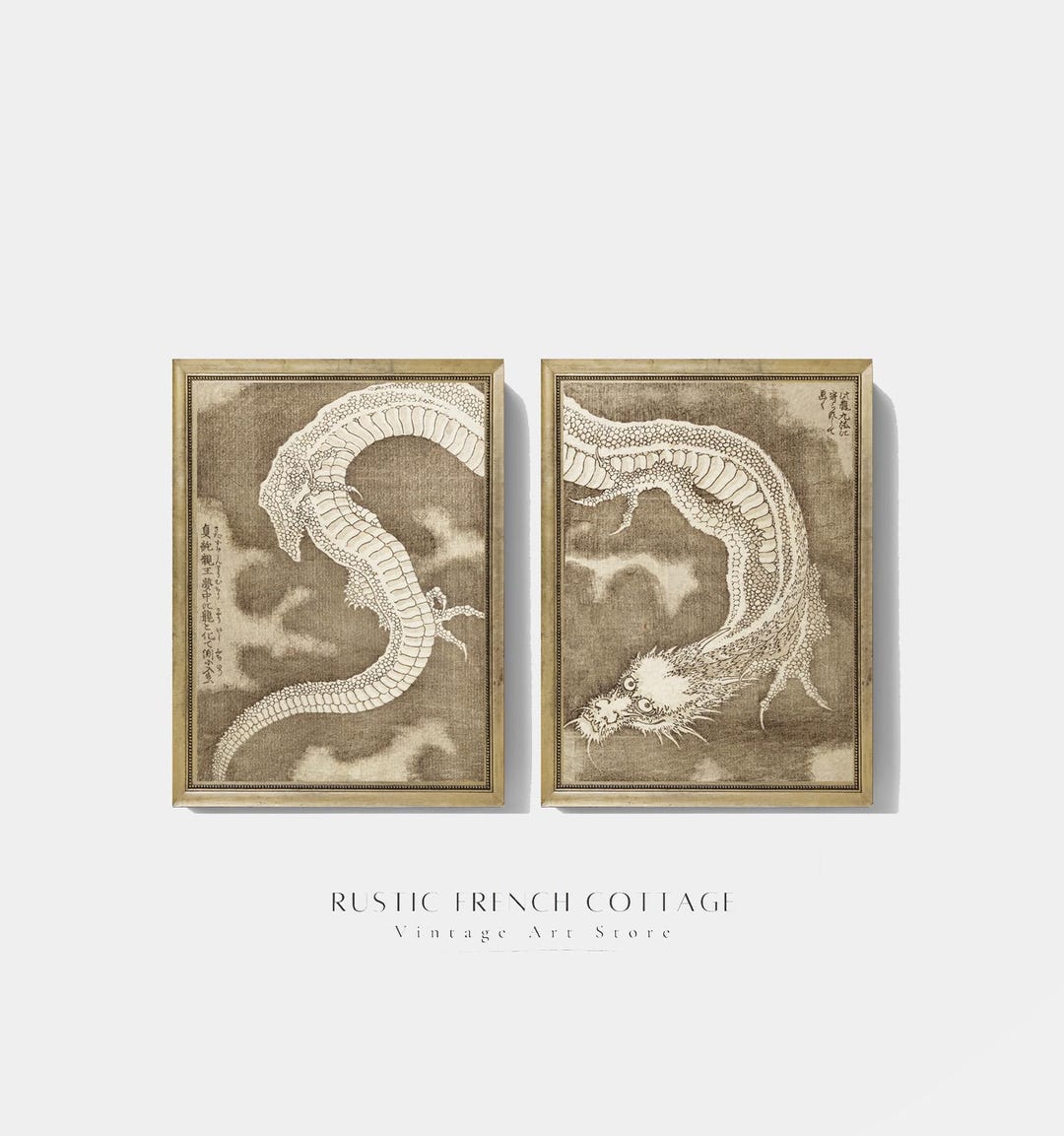 Japanese Dragon Beige Print Set | Vintage Neutral Wall Art for Bold ...