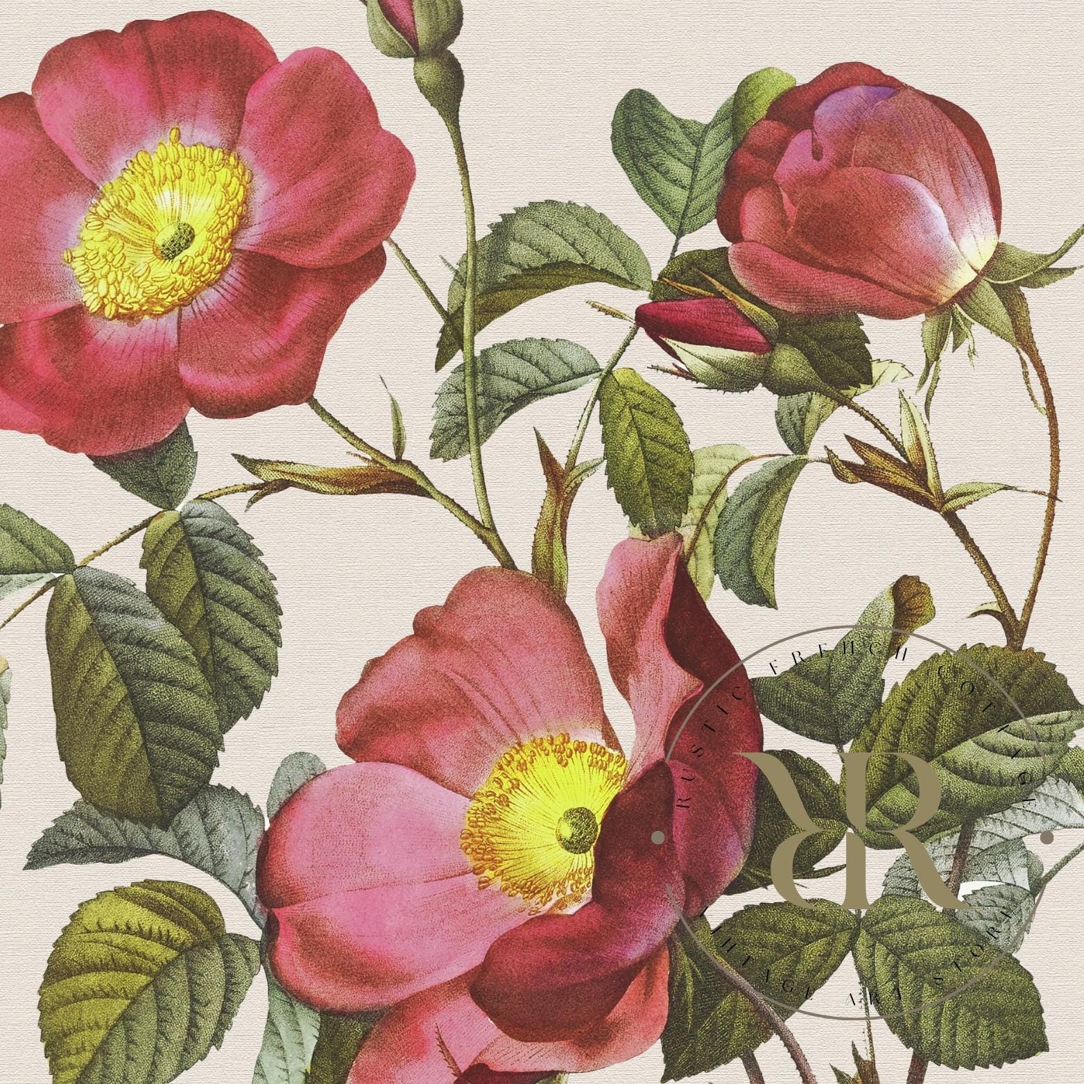 Rustic Red Roses Printable | Vintage Floral Download Art | Farmhouse ...