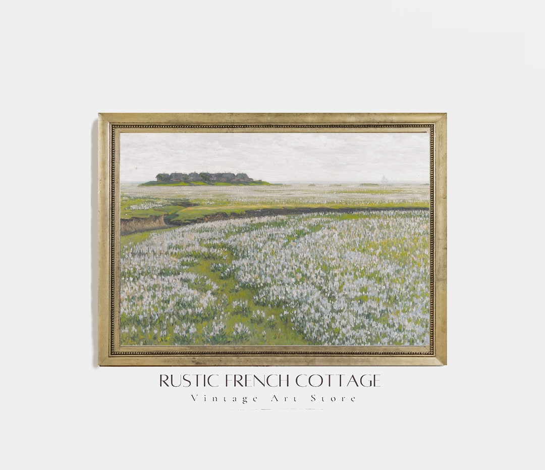 Spring Meadow Painting Vintage Landscape Print Spring Floral Field ...