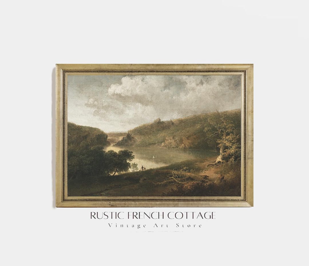 Vintage Alpine Scene Art | Rustic Neutral Landscape Art | Calm Mountain ...