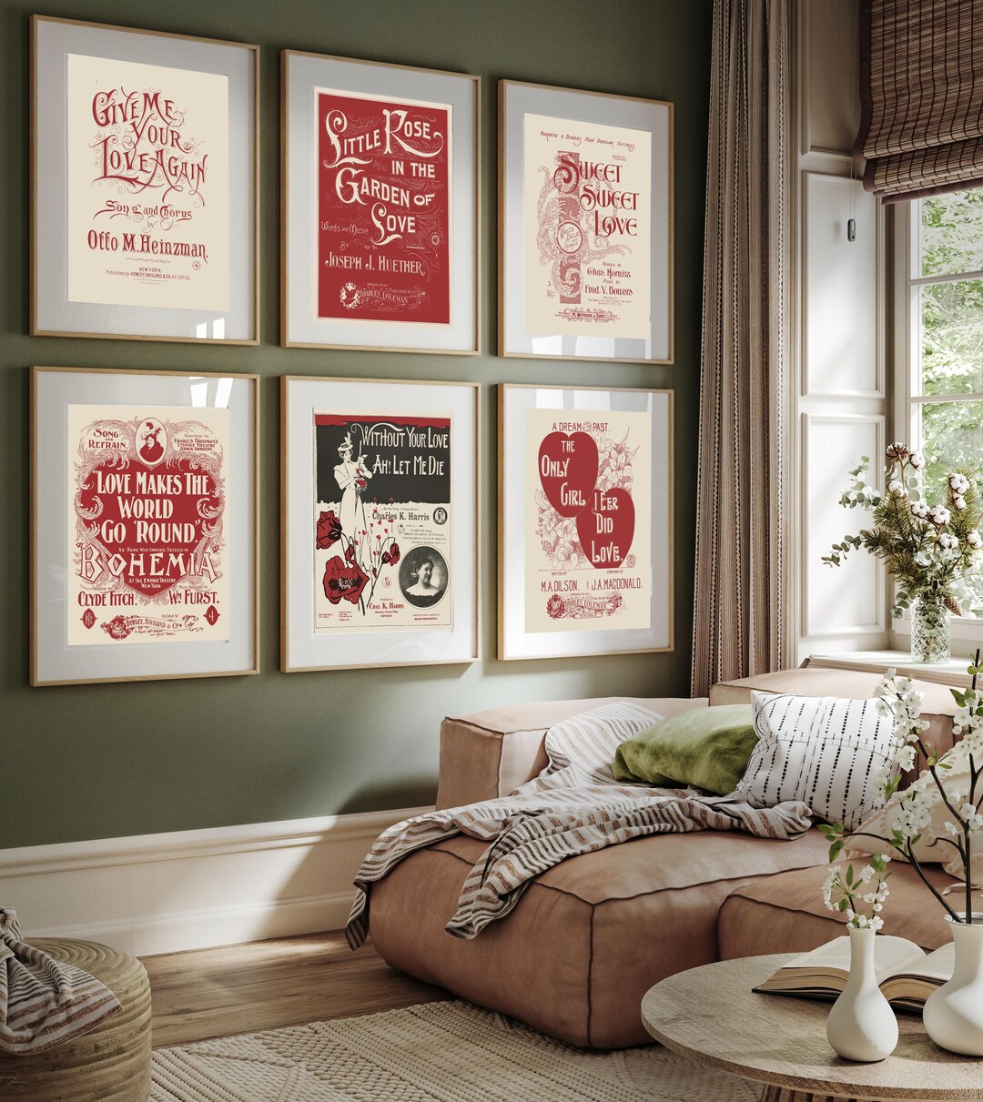 Vintage Love Posters Set | Romantic Wall Art | Antique Music & Theatre ...