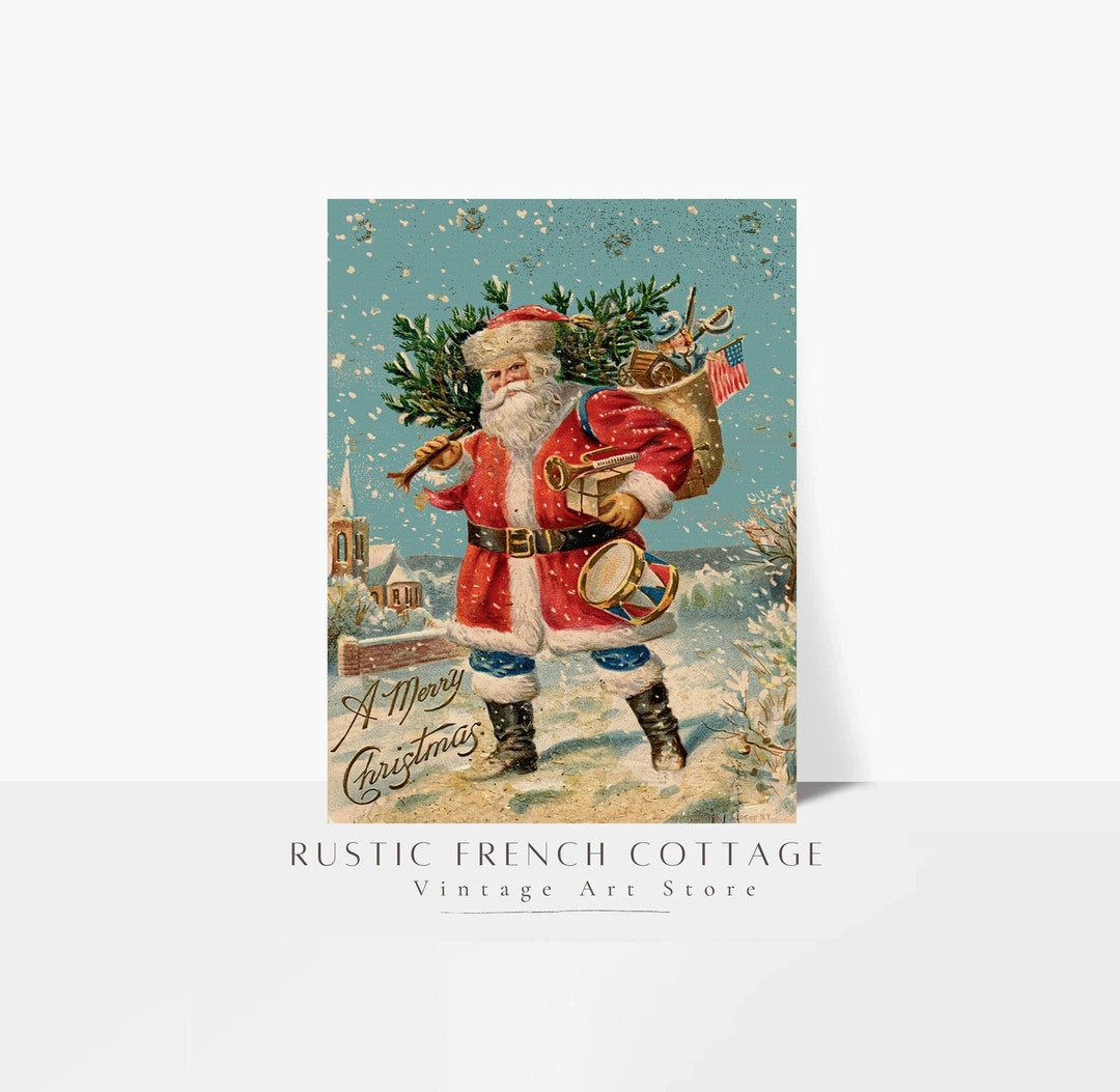 Vintage Santa Print Retro Santa Print Vintage Santa Postcard Christmas ...