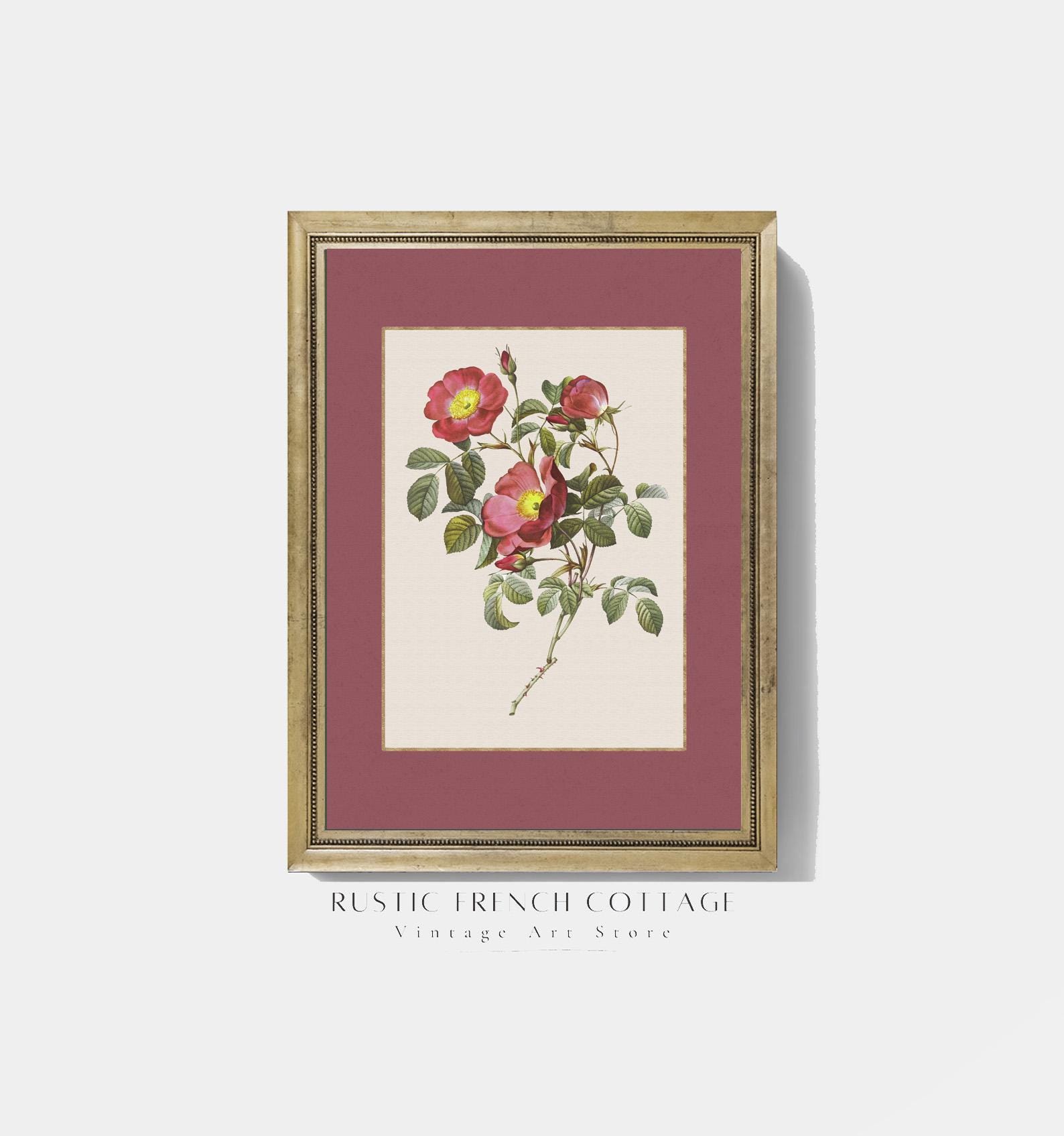 Rustic Red Roses Printable | Vintage Floral Download Art | Farmhouse ...