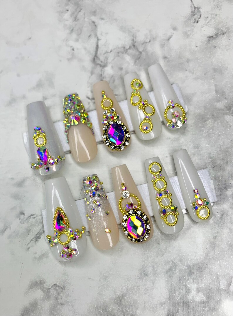 Gold Multicolor Blingstyle / Handmade / All Acrylic Press on Nails - Etsy