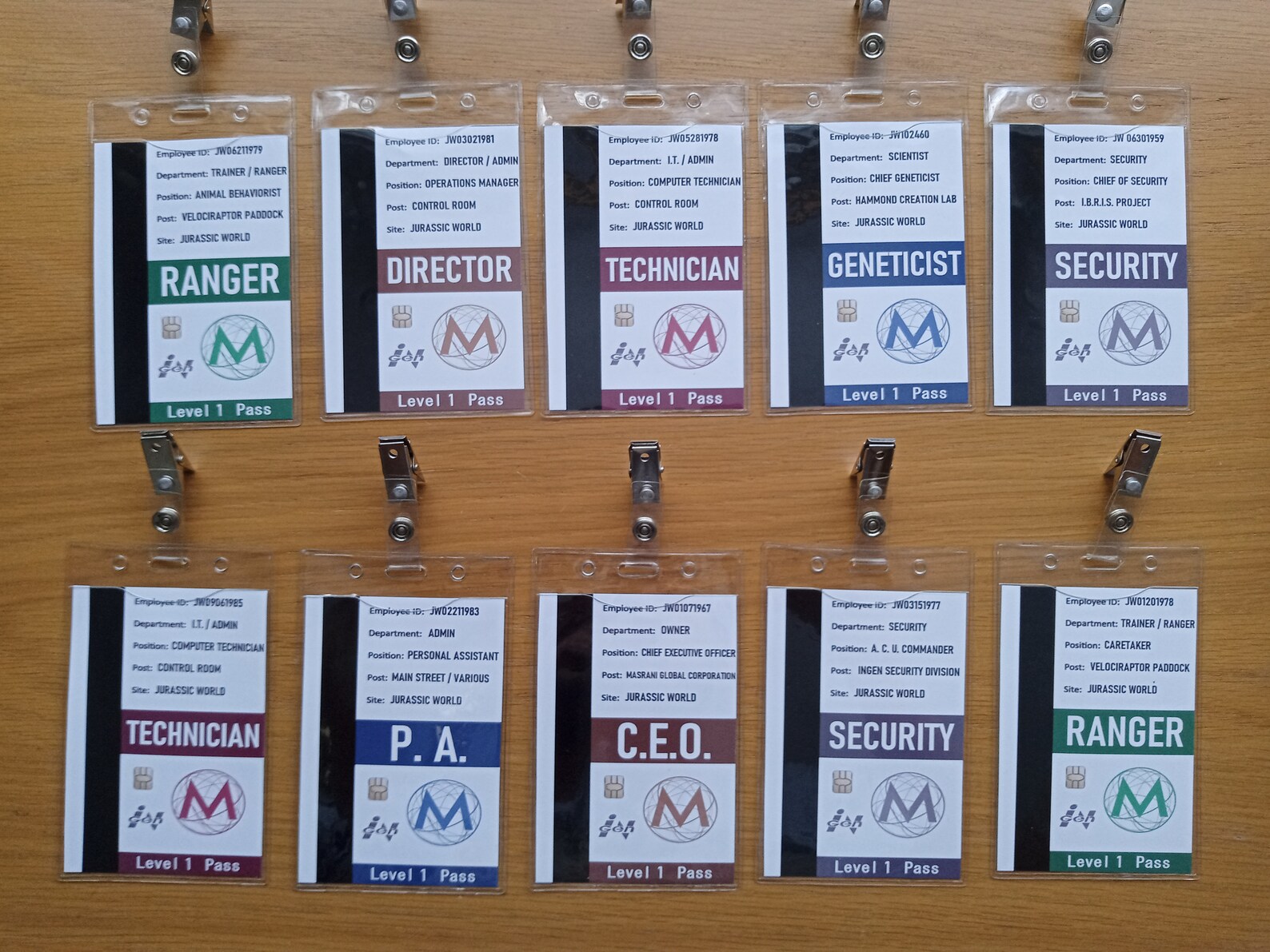 Jurassic World - Clip-on Ingen ID Photo Pass Badge Set Prop Collection ...