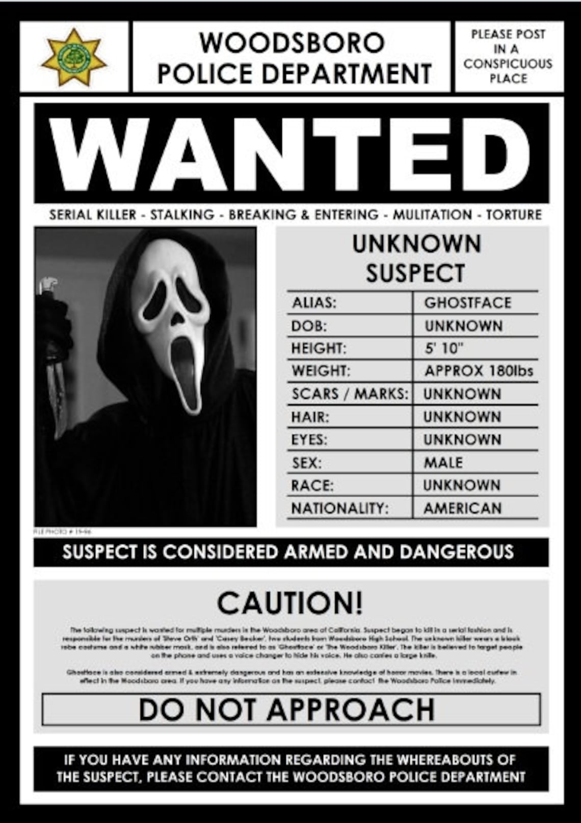 Various Rare Wanted Posters Collection A3 A4 Size Ghostface - Etsy