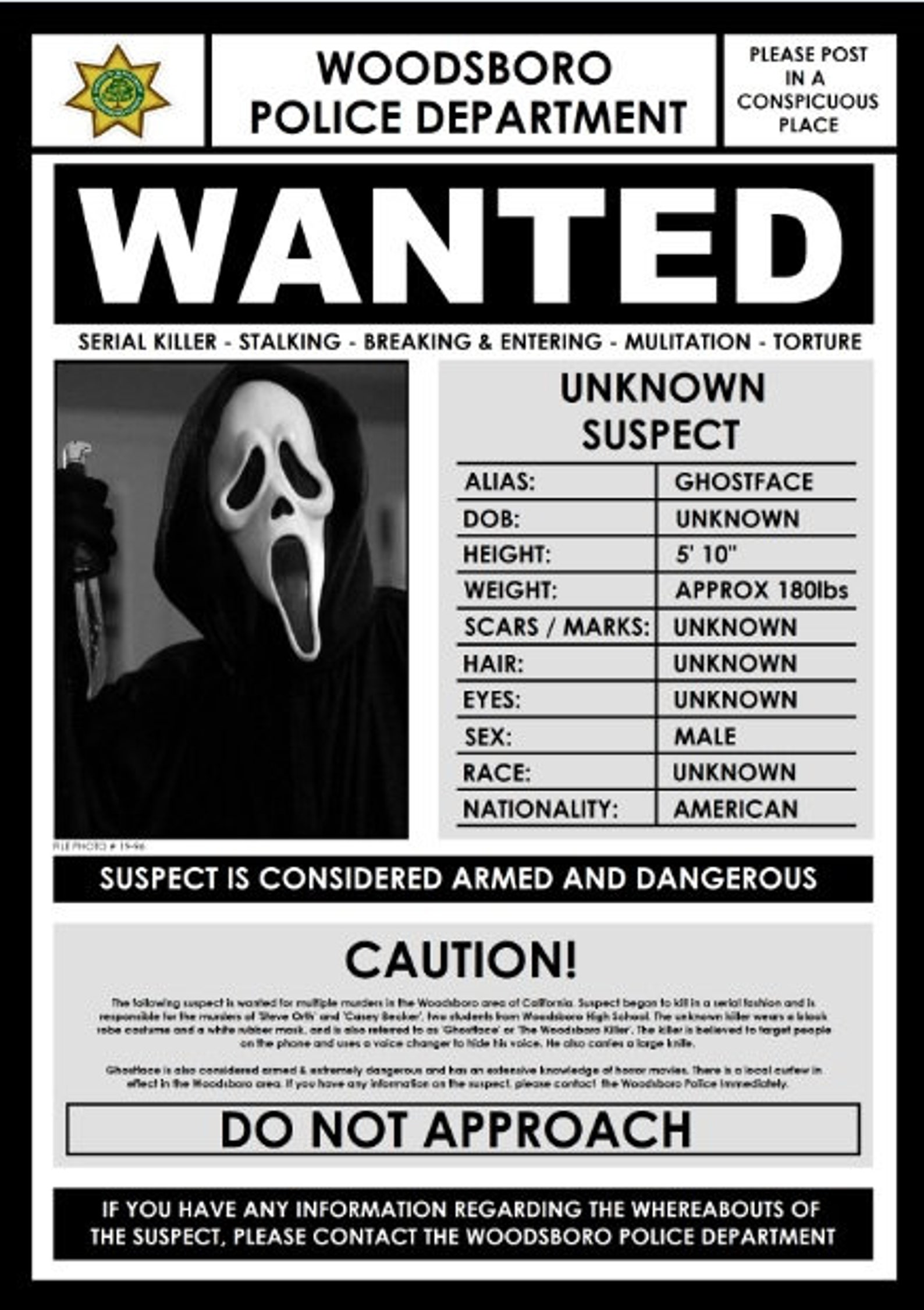 Various Rare Wanted Posters Collection A3 A4 Size - Ghostface, Michael ...