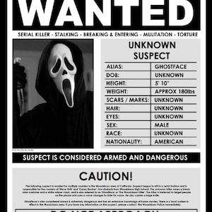 Various Rare Wanted Posters Collection A3 A4 Size - Ghostface, Michael ...