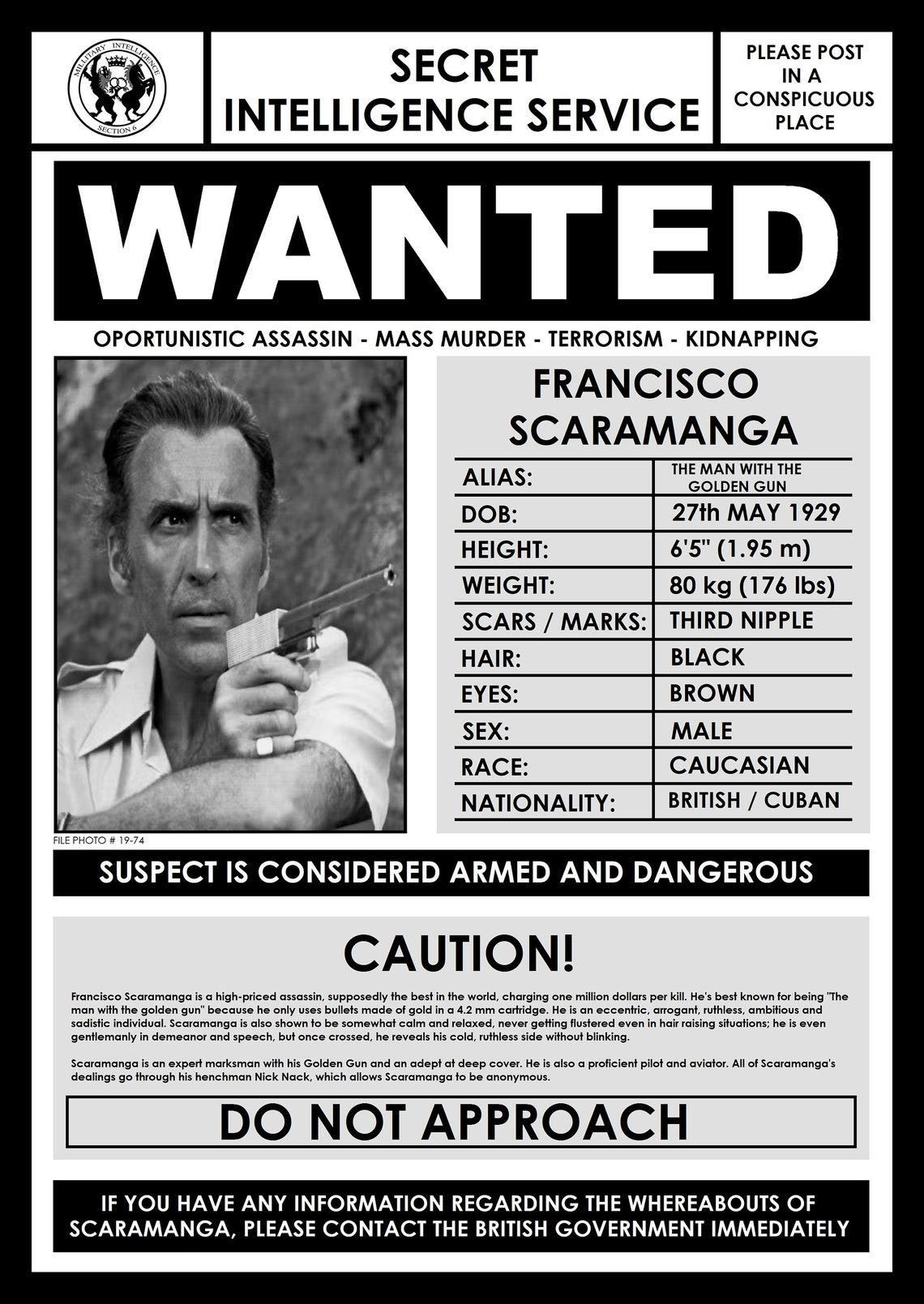 James Bond Wanted Posters Collection A3 A4 Size - Goldfinger, Blofeld ...