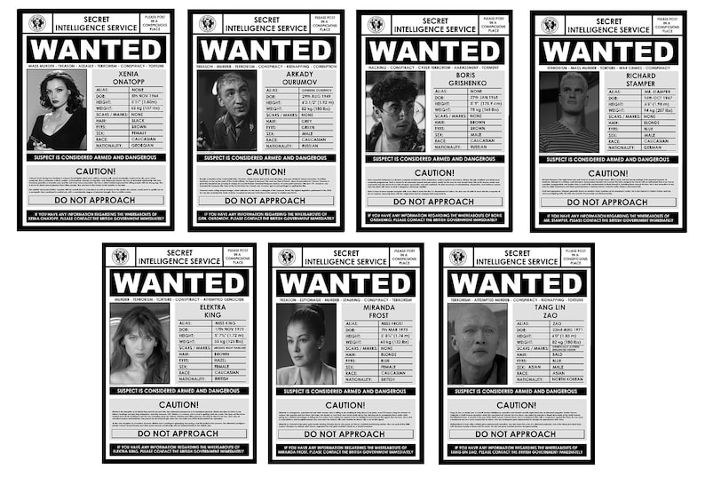 James Bond Wanted Posters Collection A3 A4 Size - Goldfinger, Blofeld ...