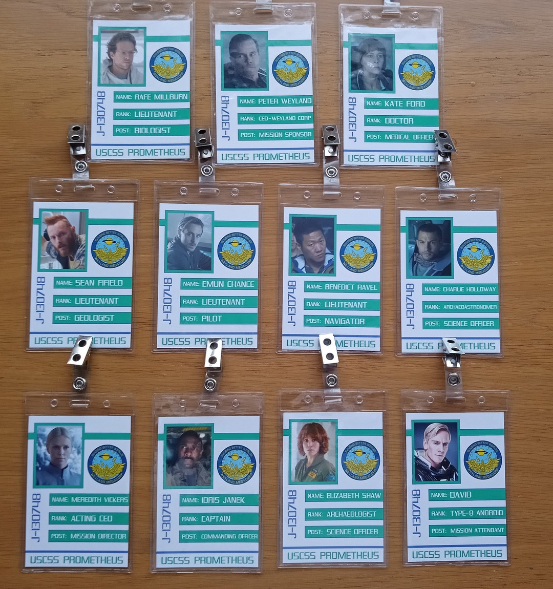 USCSS Prometheus Crew - Clip-on ID Photo Pass Badge Set Prop Collection ...