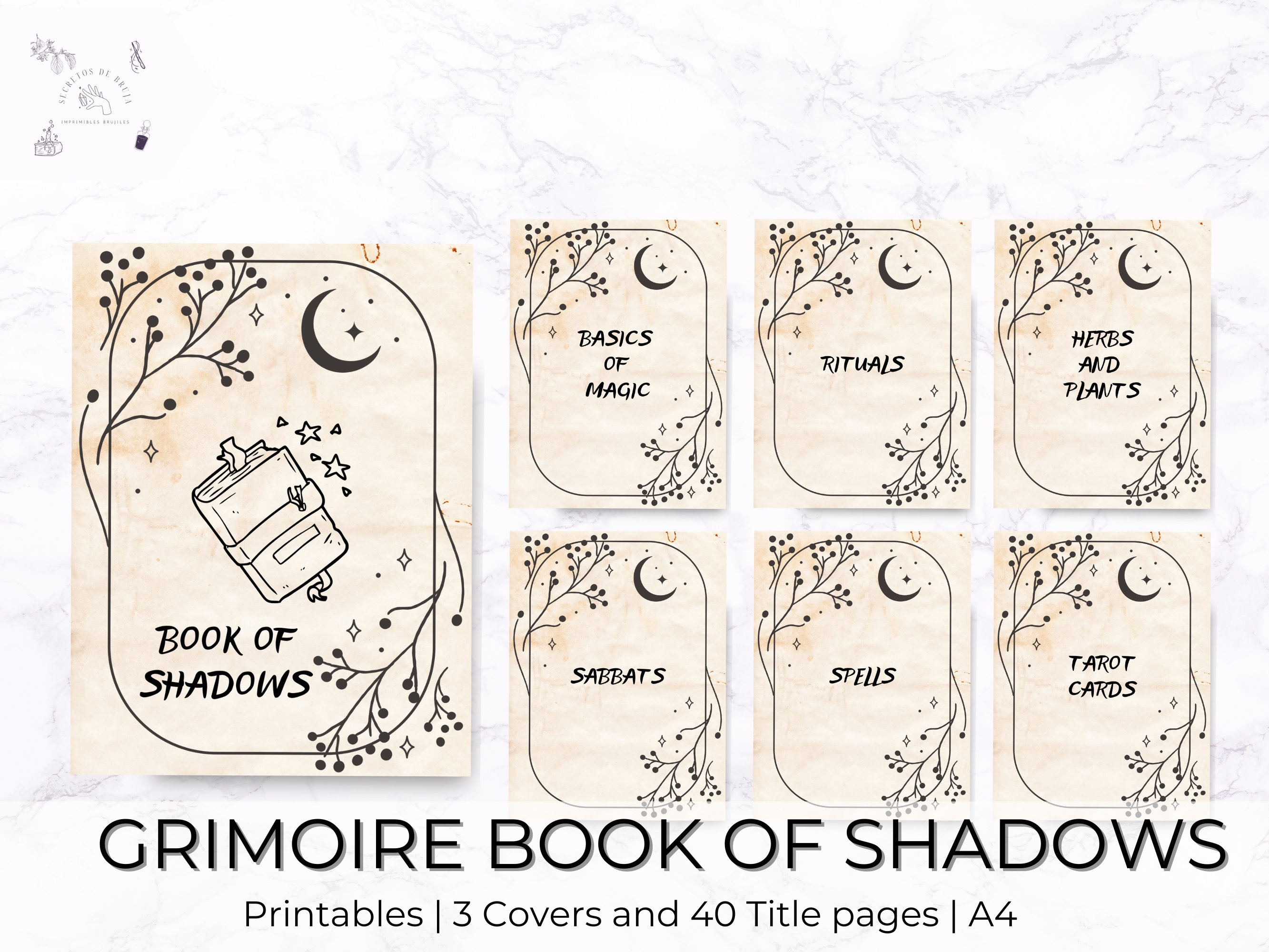 Book of Shadows Cover and Title Pages | Grimoire Cover | Vintage ...