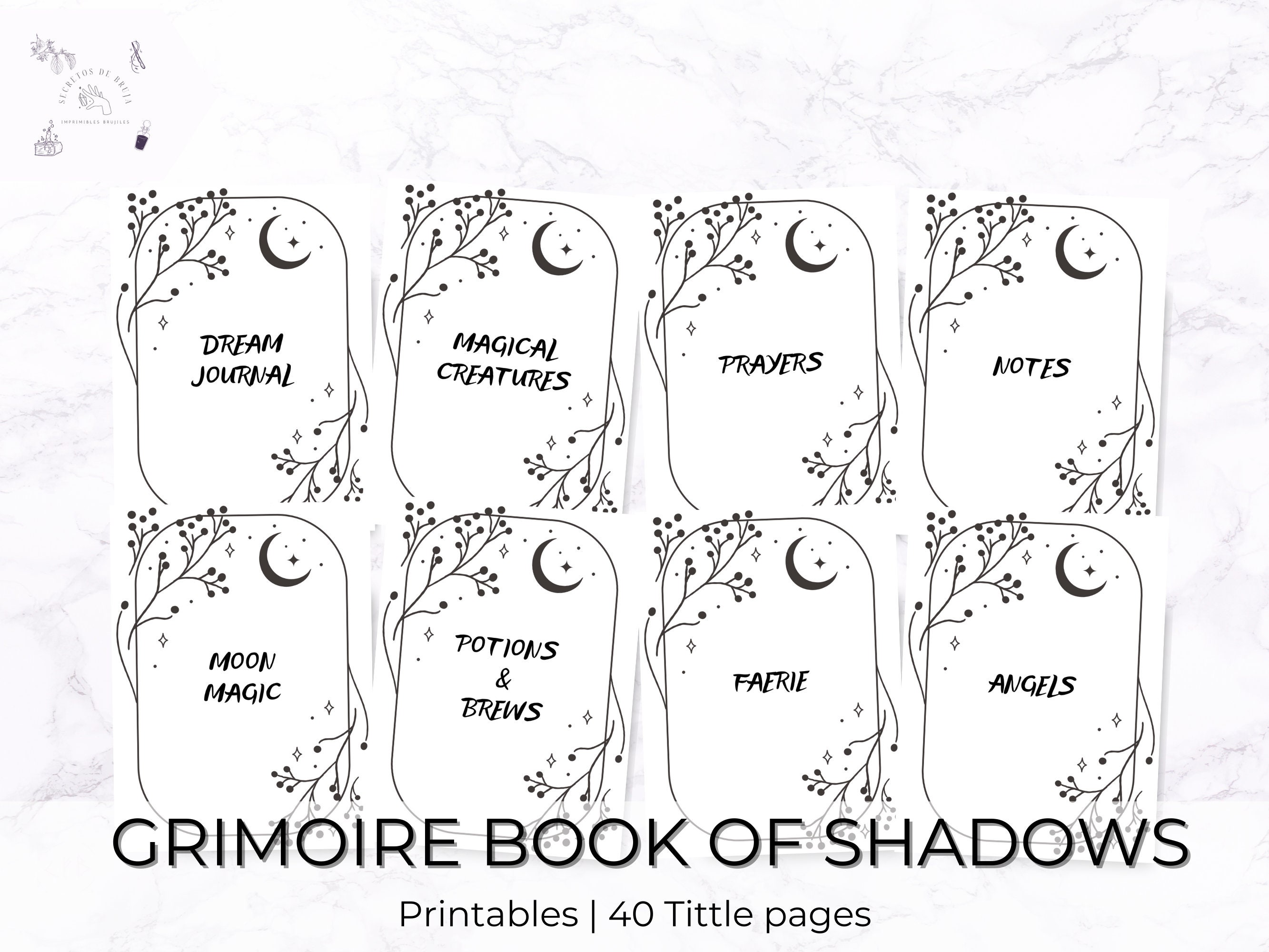 Book of Shadows Cover and Title Pages | Grimoire Cover | Printable ...