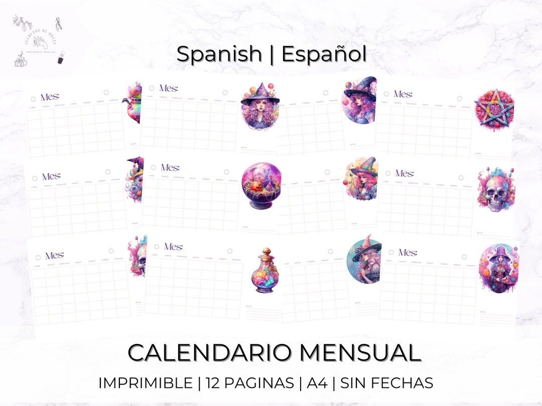 Undated Calendar Spanish Monthly Calendar Printable Monthly Spanish ...