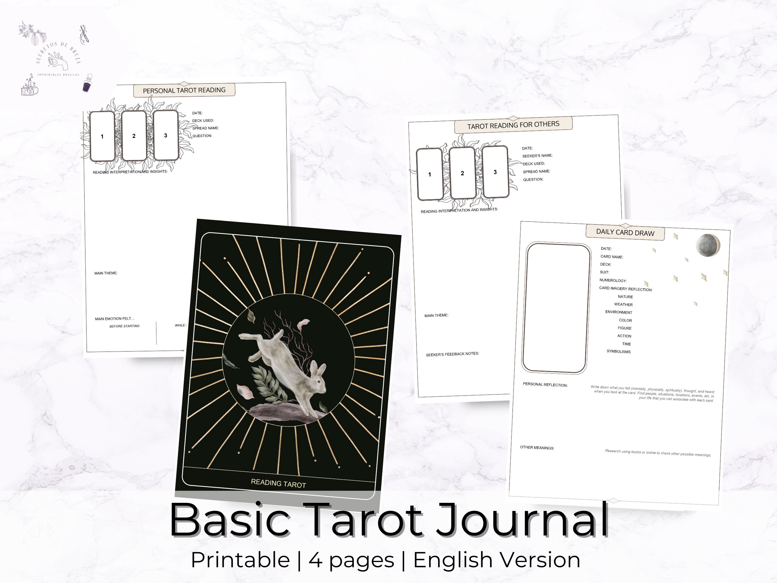 Tarot Journal Printable | Tarot Journal | Tarot Pages of Spreads ...