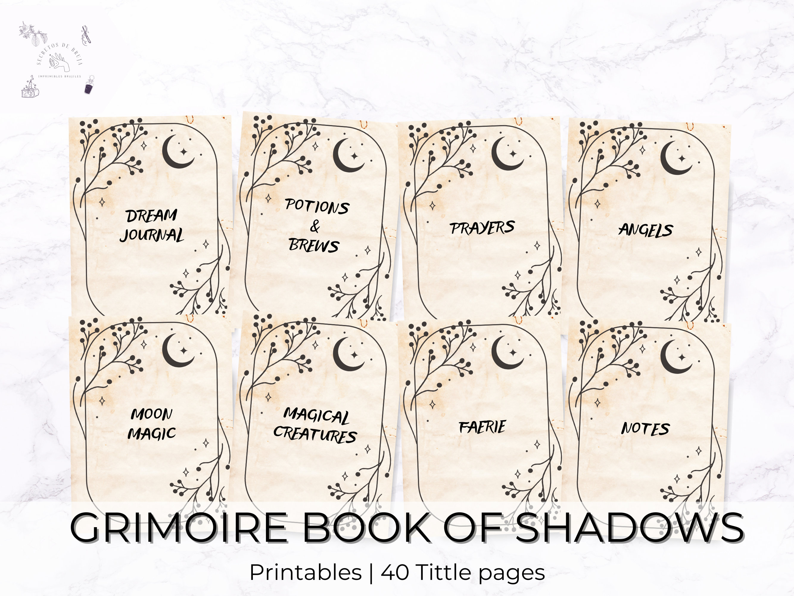 Book of Shadows Cover and Title Pages | Grimoire Cover | Vintage ...