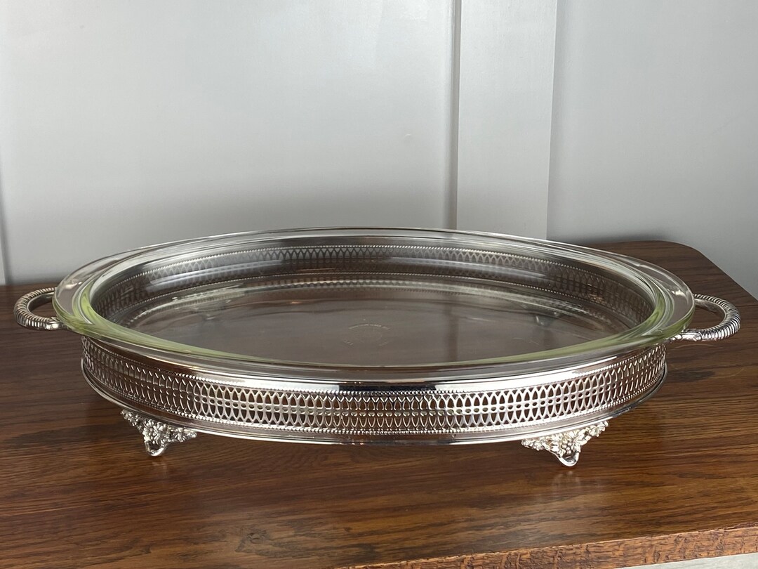 Beautiful Vintage Large Oval Silverplate Footed Casserole Buffet Server ...