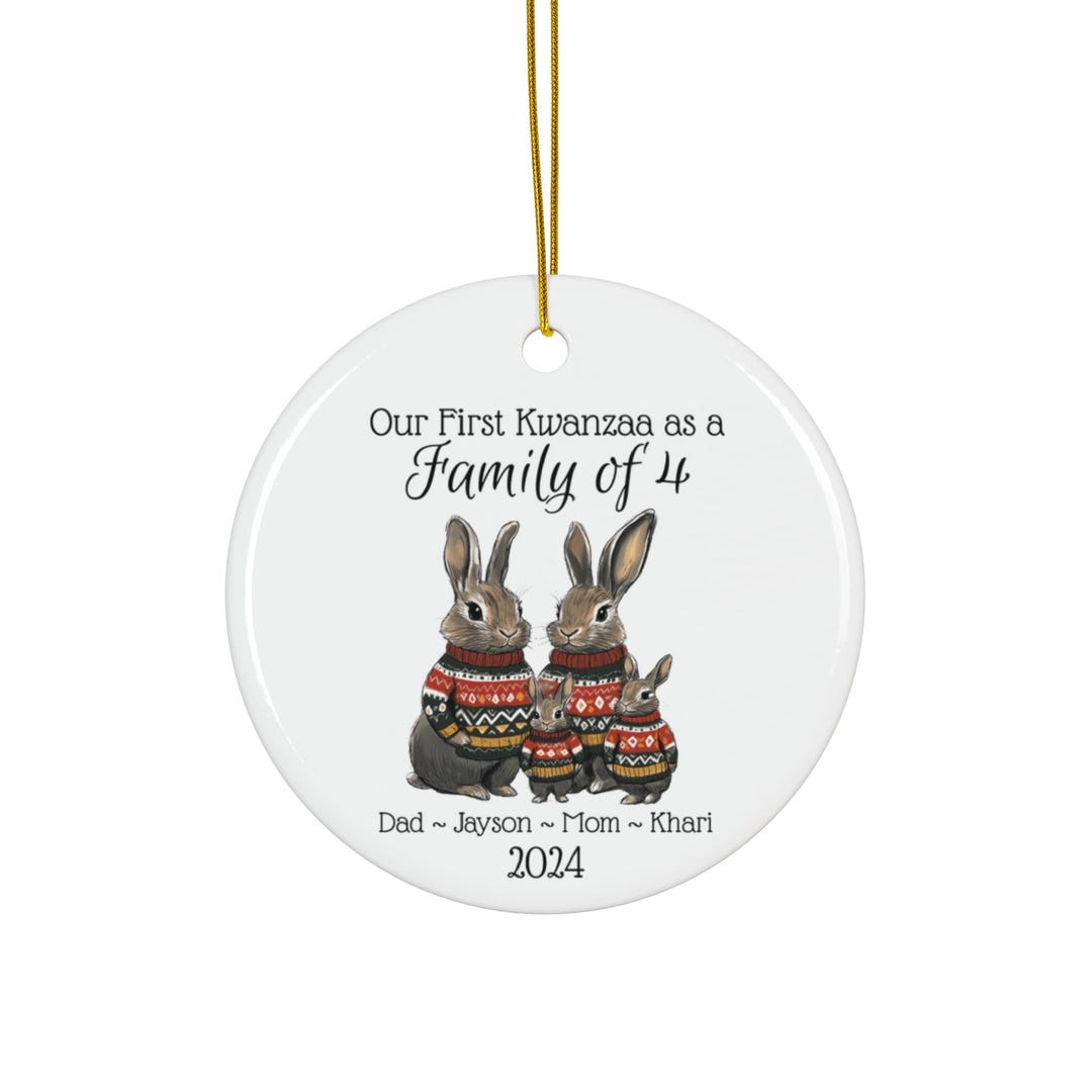 First Kwanzaa Family of 4 Ornament, Personalized Holiday Decoration ...