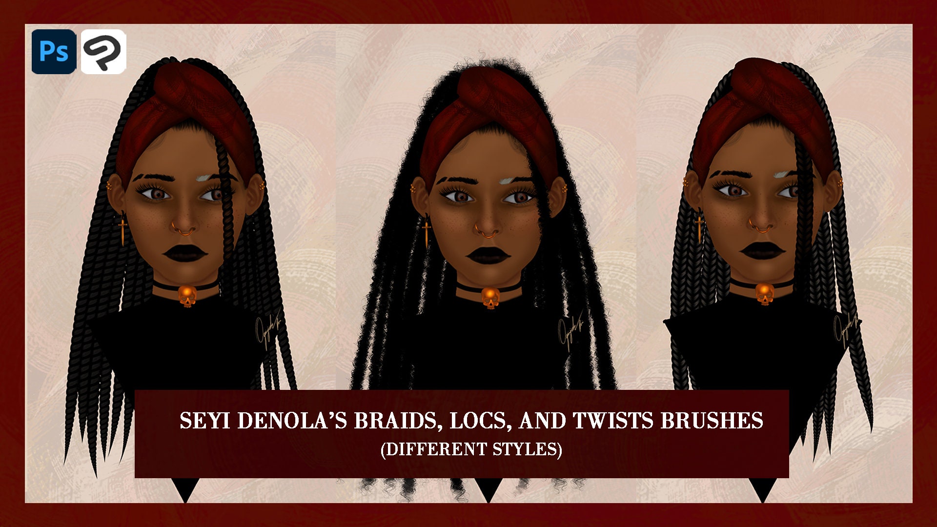 Photoshop\clip Studio Paint Braids, Locs and Twists Brush Pack by Seyi ...