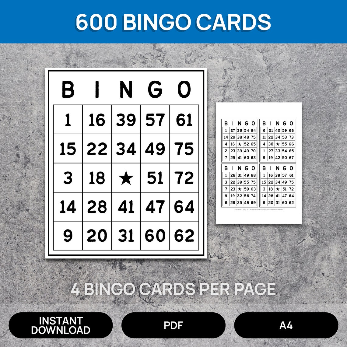 600 Bingo Cards - Printable - Black & White - Party Game Charity ...