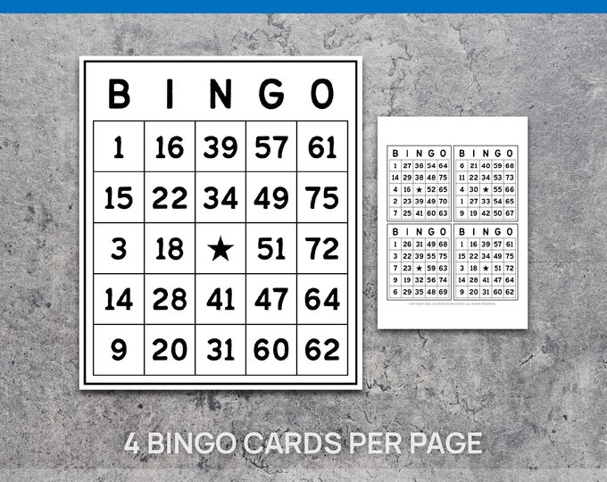 600 Bingo Cards - Printable - Black & White - Party Game Charity ...