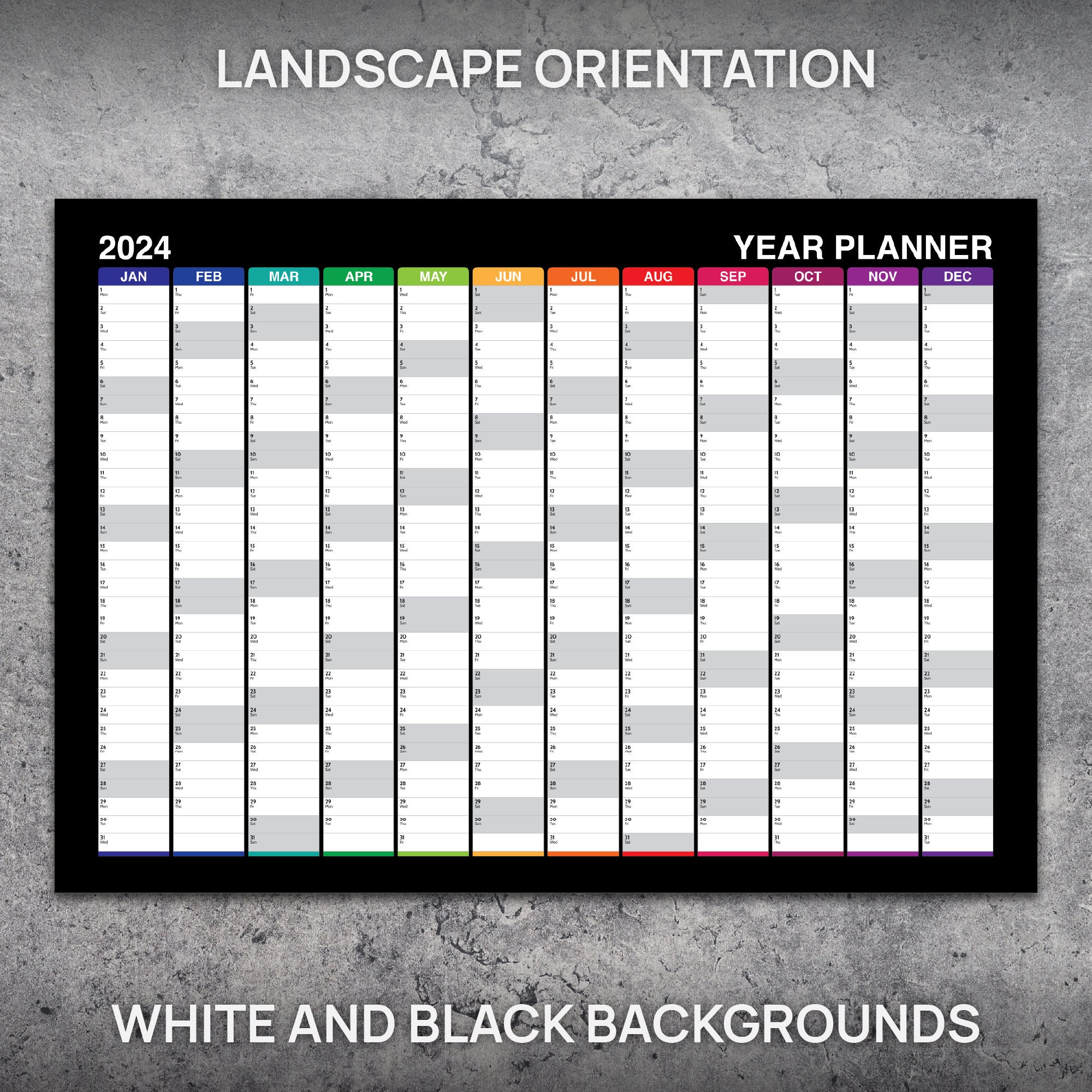 Printable 2024 Year Planner V1 Months in Columns Landscape Calendar ...