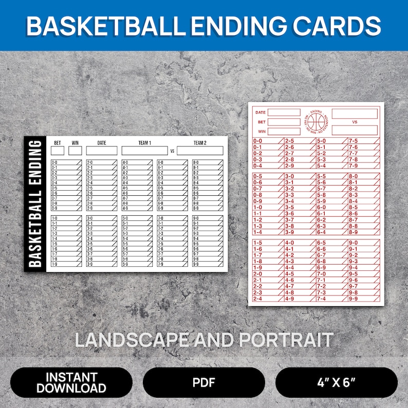 Basketball Ending Cards - Printable - 4x6 - Black Red Blue - Landscape ...