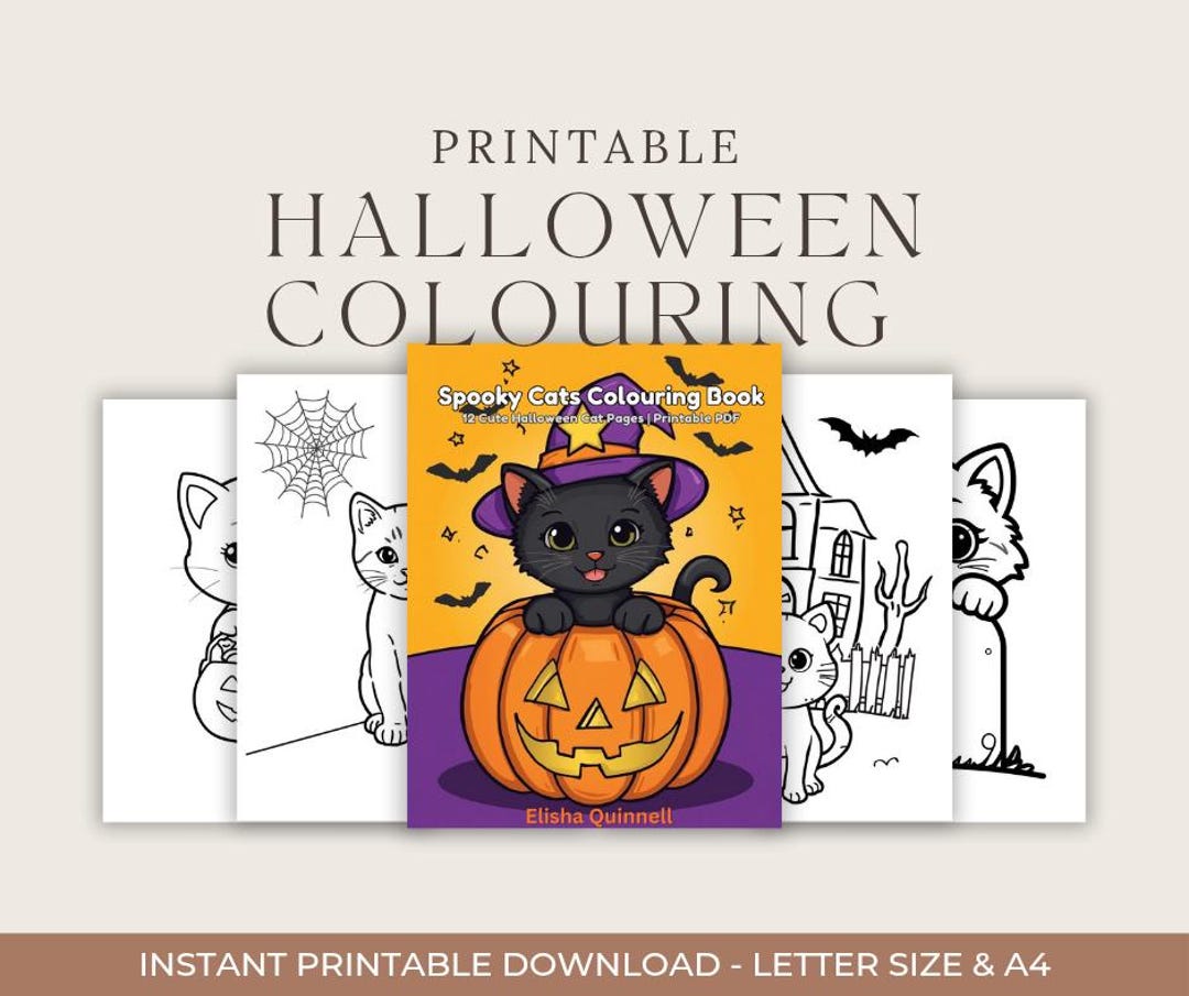 Spooky Cats Halloween Coloring Pages: 12-page Activity Book (PDF) - Etsy