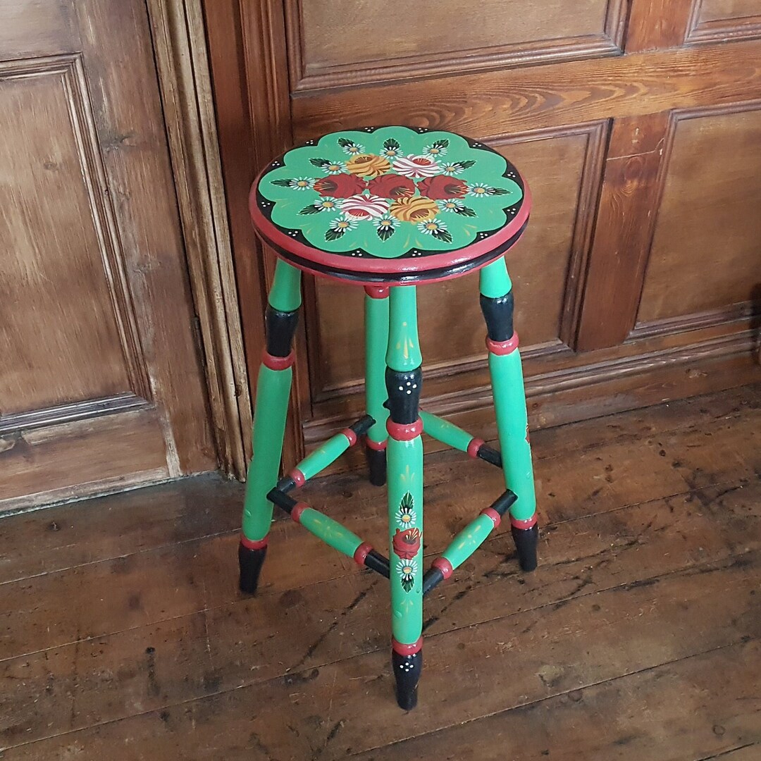 Solid Wood Stool Hand-painted in Roses and Castles Style - Etsy
