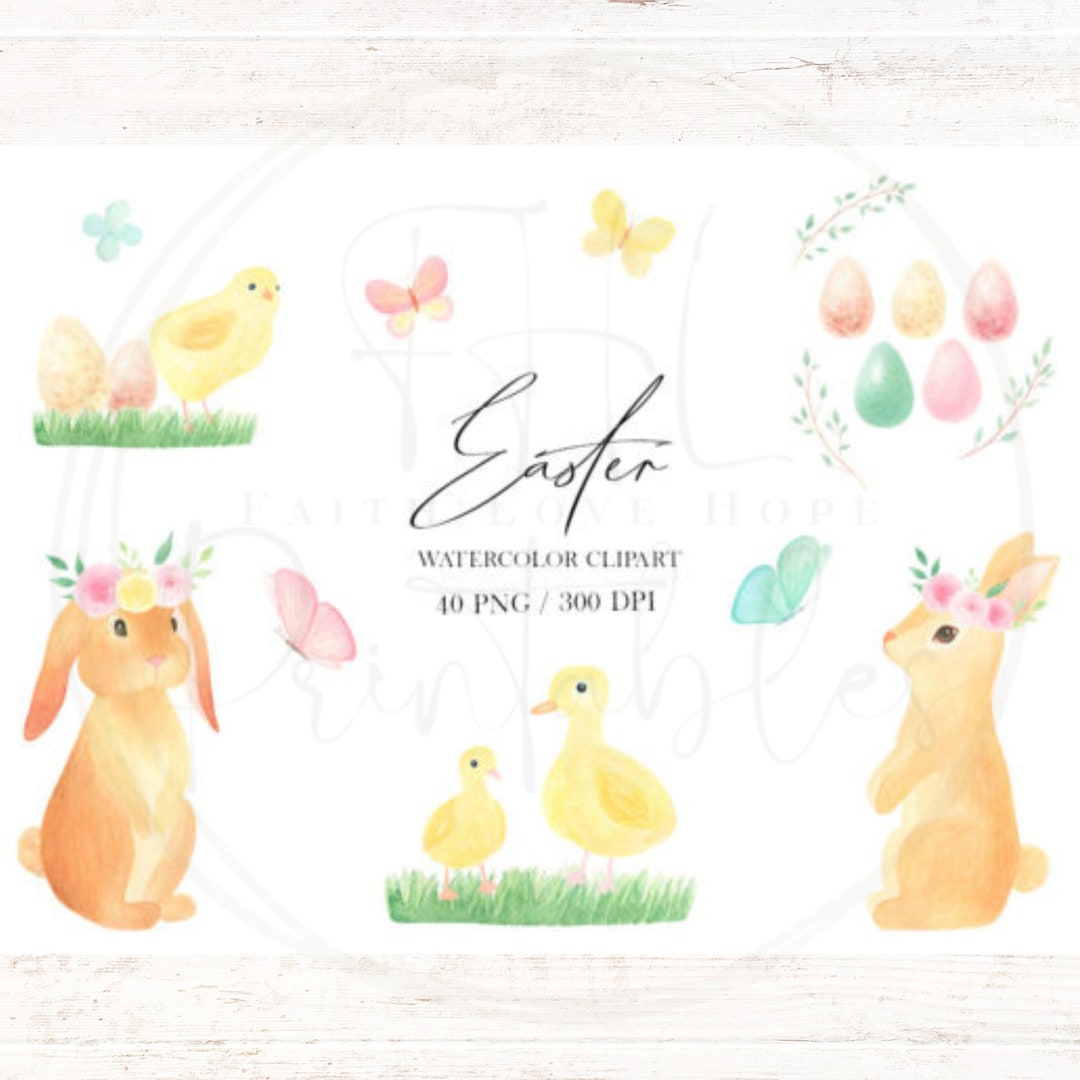 Easter PNG Bundle, Watercolor Clip Art Bundle, Happy Easter, One Piece ...
