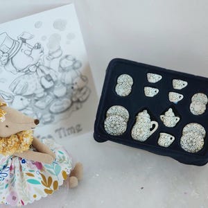 Maileg Sized Porcelain Tea Set...white Black Polka-dot Flowers ...