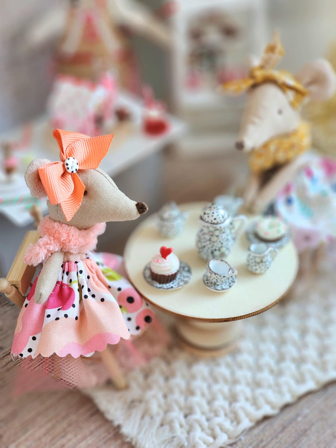 Maileg Sized Porcelain Tea Set...white Black Polka-dot Flowers ...