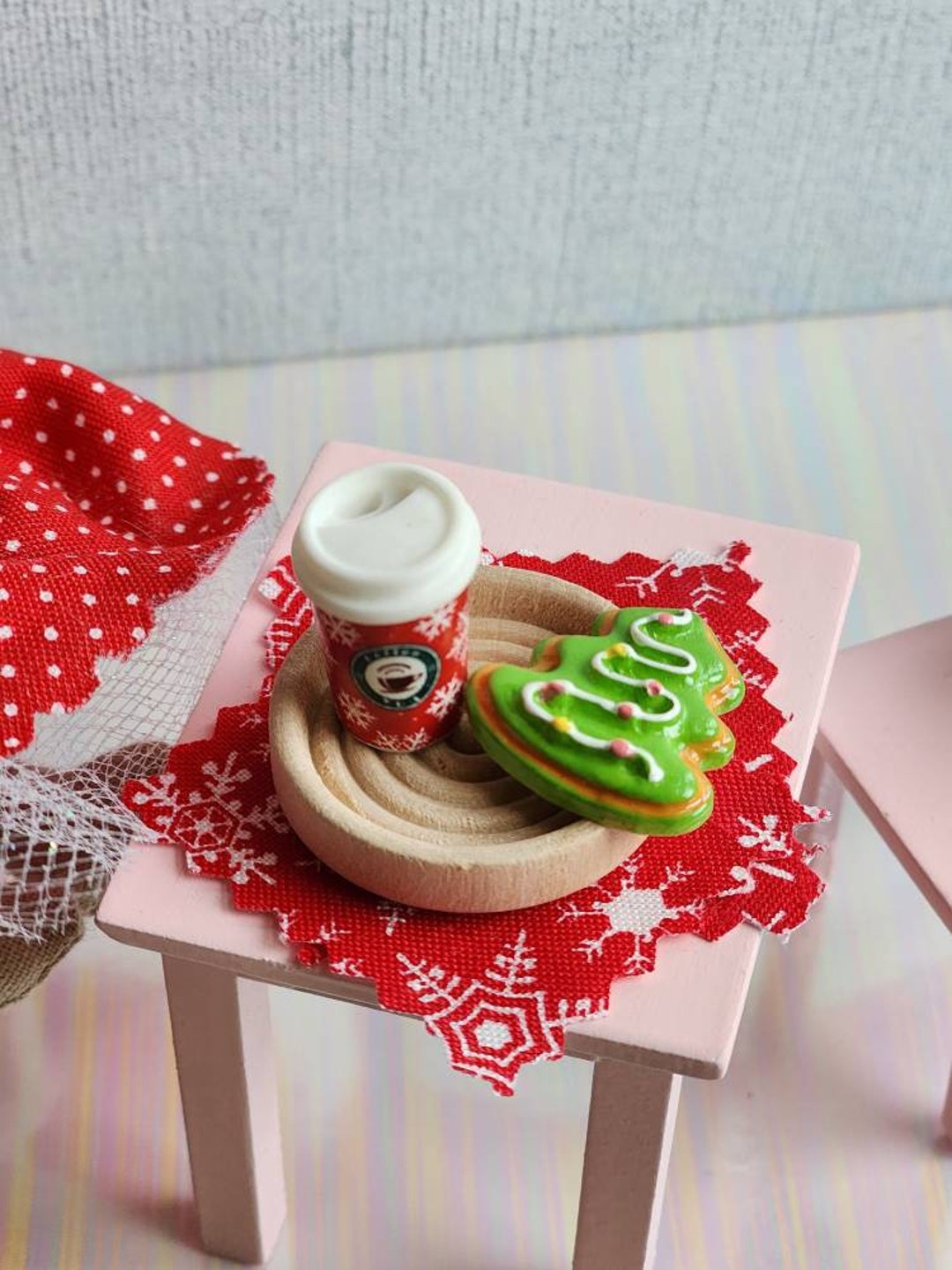 Maileg Play Food...red Snowflake Coffee and Cookie Plate Miniature ...