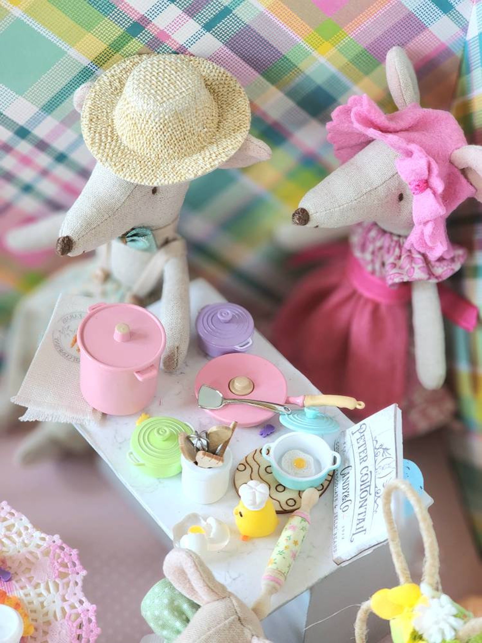 Pale Green Check Overalls and Straw Hat Will Fit Maileg Dad or Brother ...