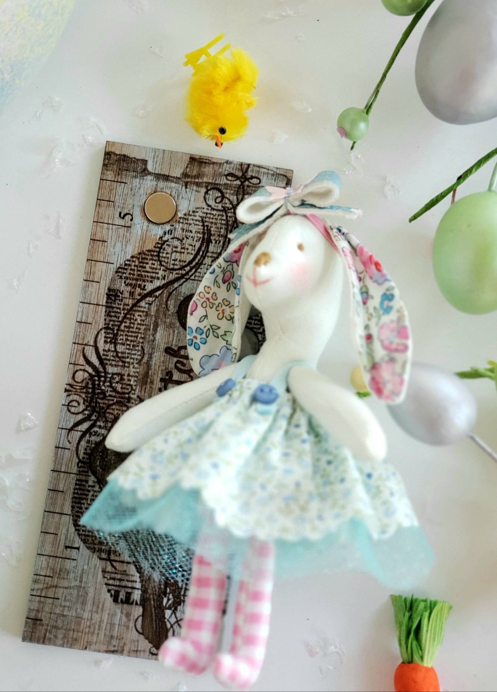 Sweet Spring Girl Bunny With Dress Jumper and Butterfly Bow. Easter ...