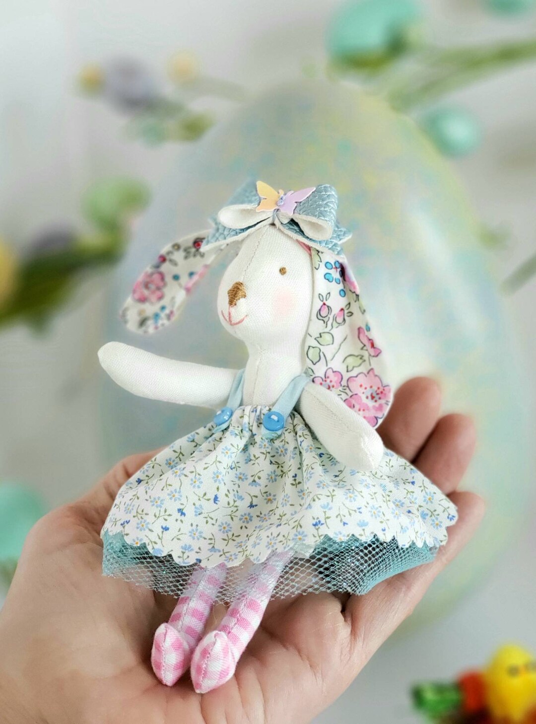 Sweet Spring Girl Bunny With Dress Jumper and Butterfly Bow. Easter ...