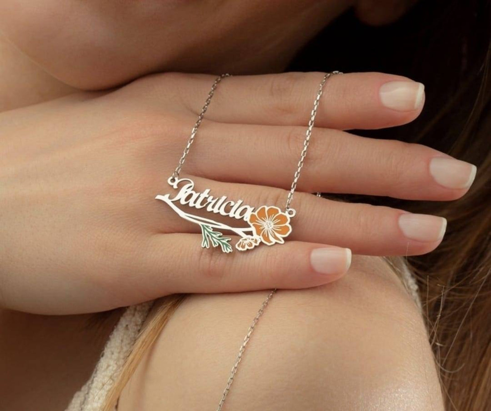 Birth Flower Name Necklace Personalized Name Necklace Floral - Etsy