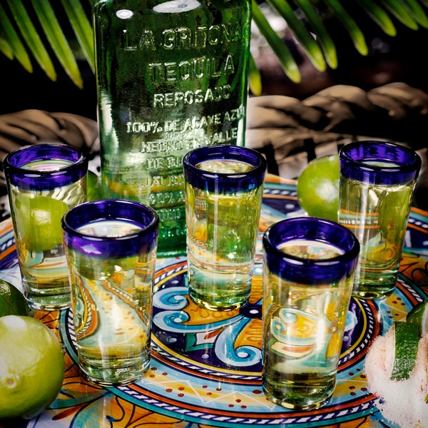 Blue Rim Tequila Shot Glasses - Etsy