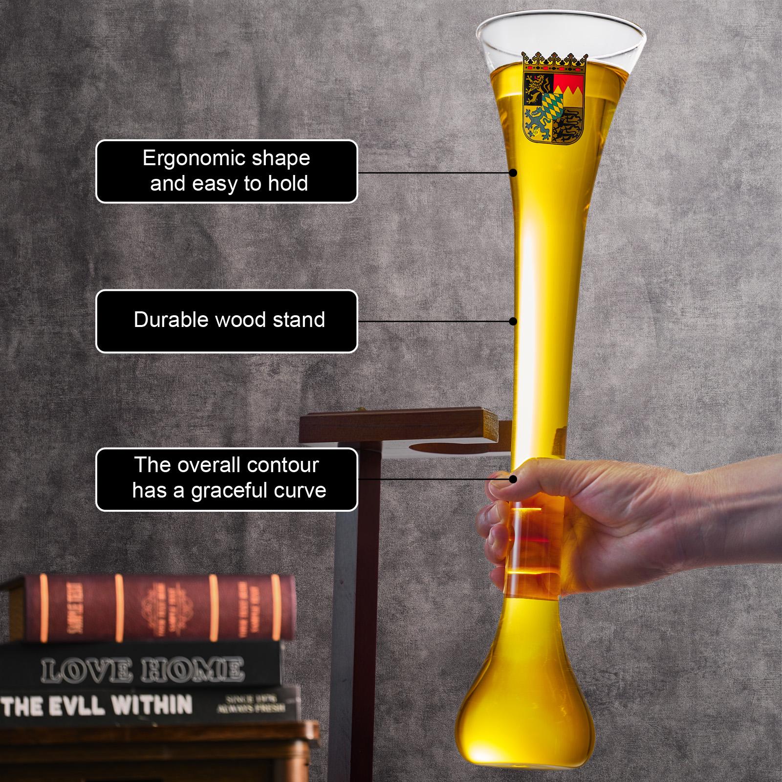 Half Yard, Beer Glass, Handmade Wooden Stand, 25.5 Oz, Great for ...