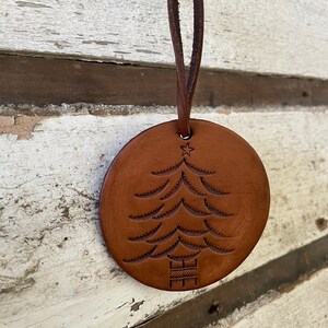 Round Leather Tree Ornament - Etsy
