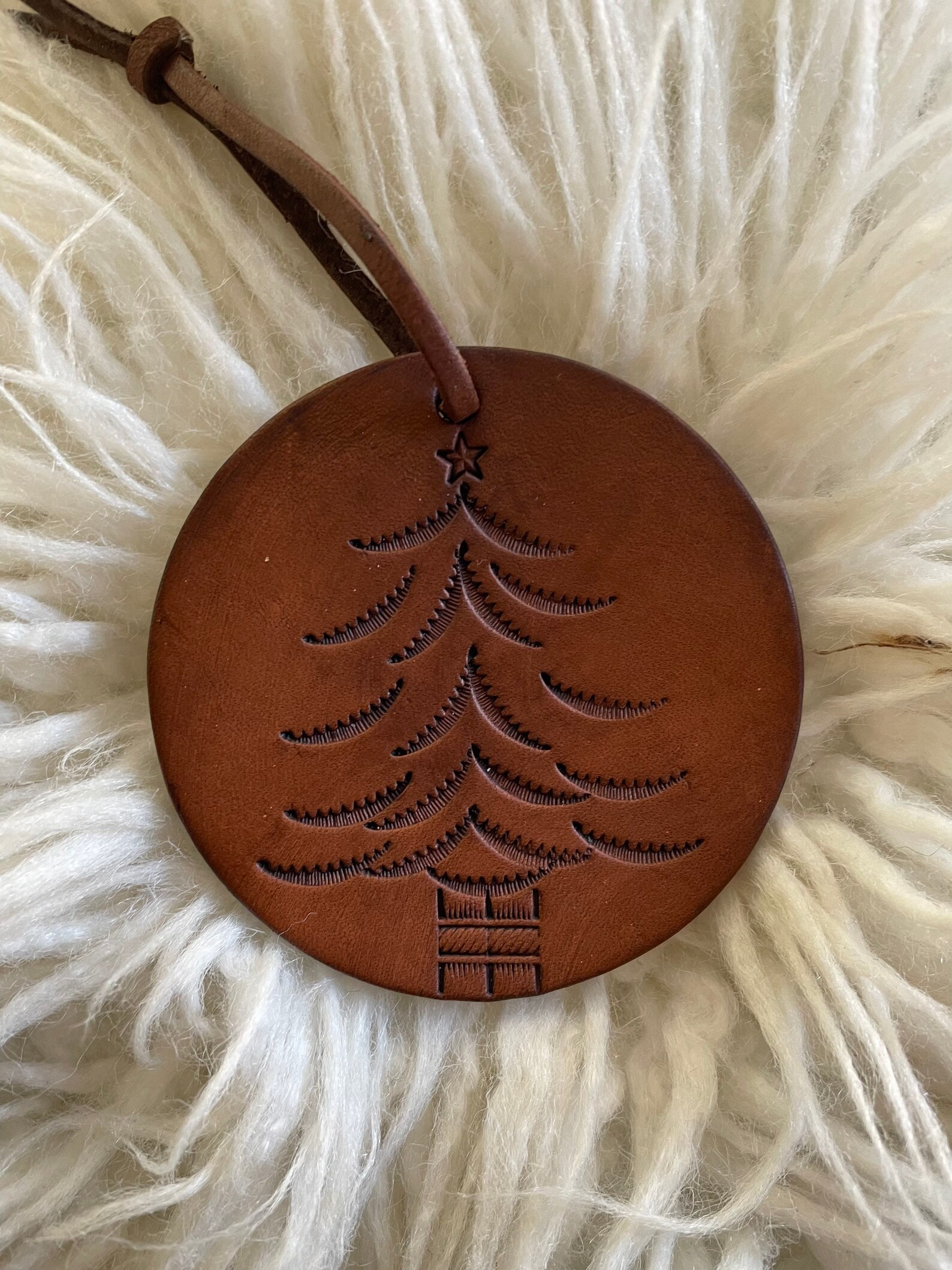 Round Leather Tree Ornament - Etsy