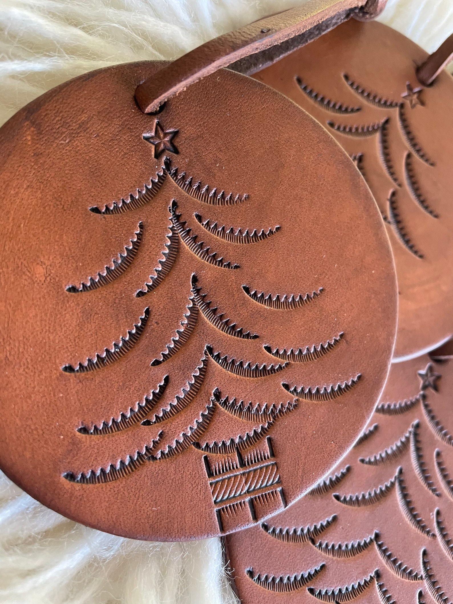 Round Leather Tree Ornament - Etsy