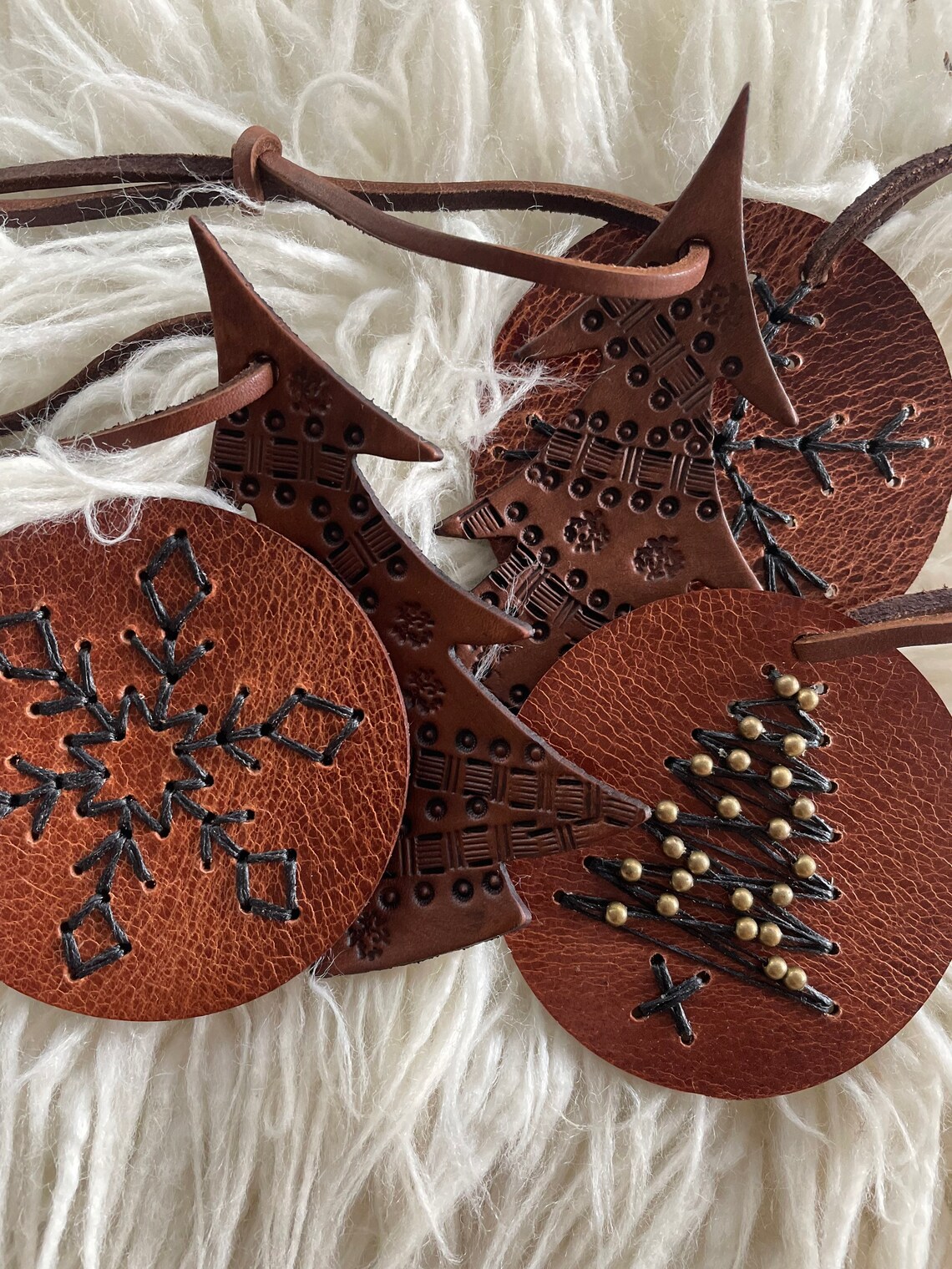 Hand Tooled Leather Tree Ornament - Etsy