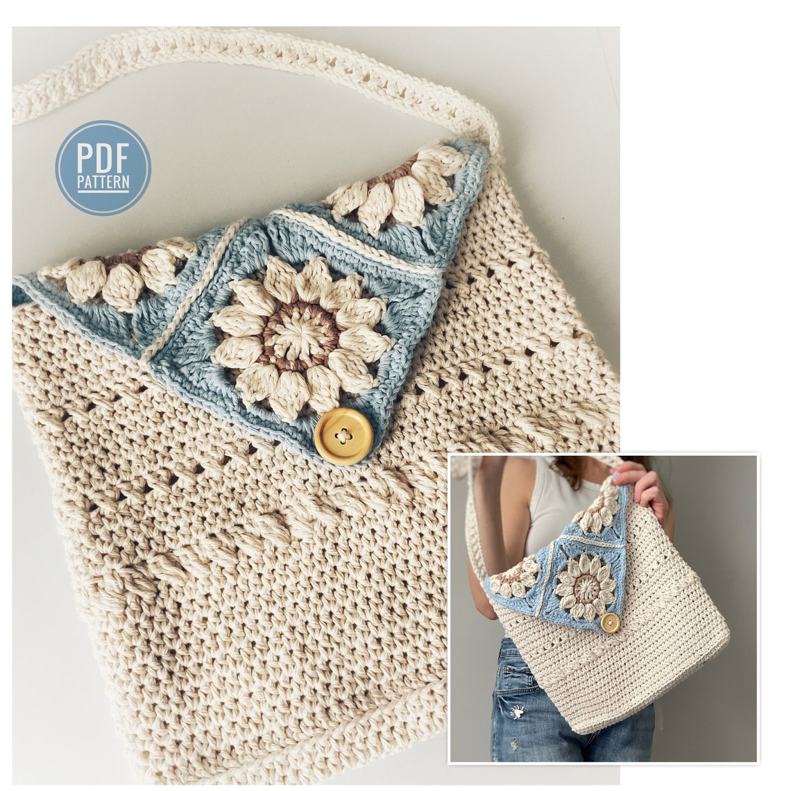 Crochet Market Bag, Granny Square Crochet Pattern, Easy Crochet, Turtle ...