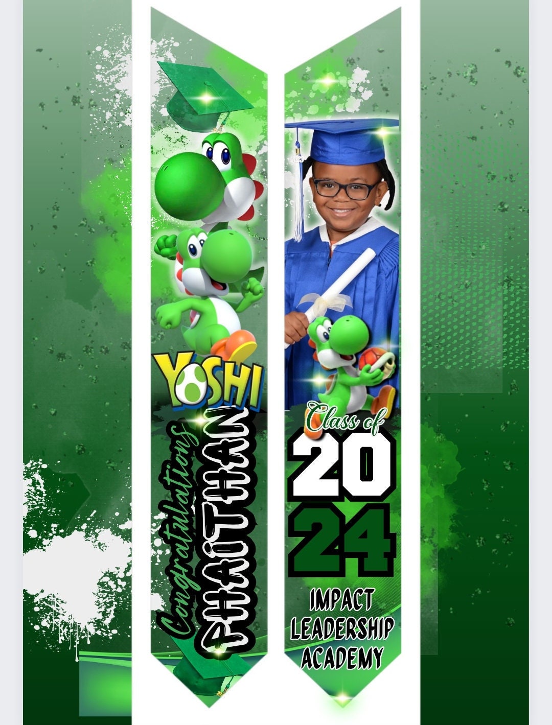 Yoshi Grad Templates Editable Graduation Stole Mario Graduate DIY Stole ...